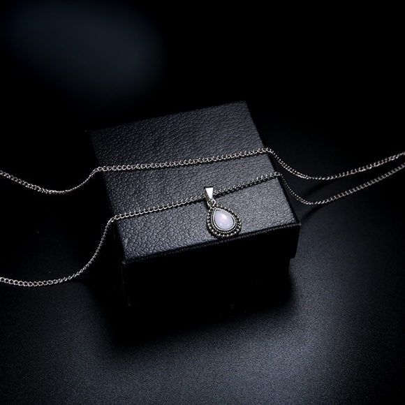 Jewelry | Water Drop Bead Double Chain Silver Necklace | Poshmark